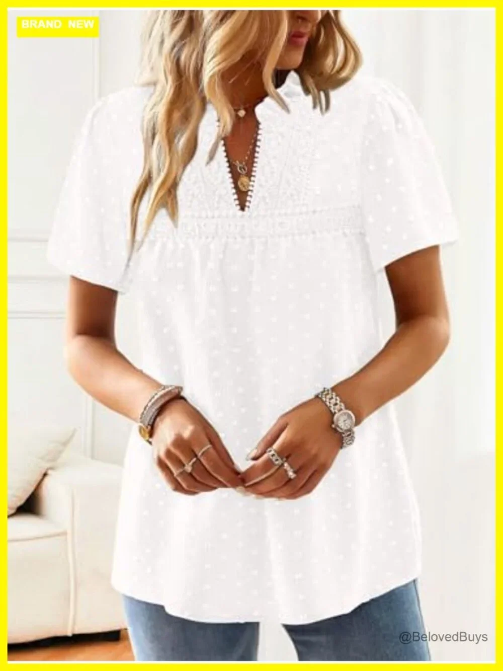 Tops | V Neck Boho Peasant Blouse Short Sleeve Swiss Dot Ruffle Flowy ...